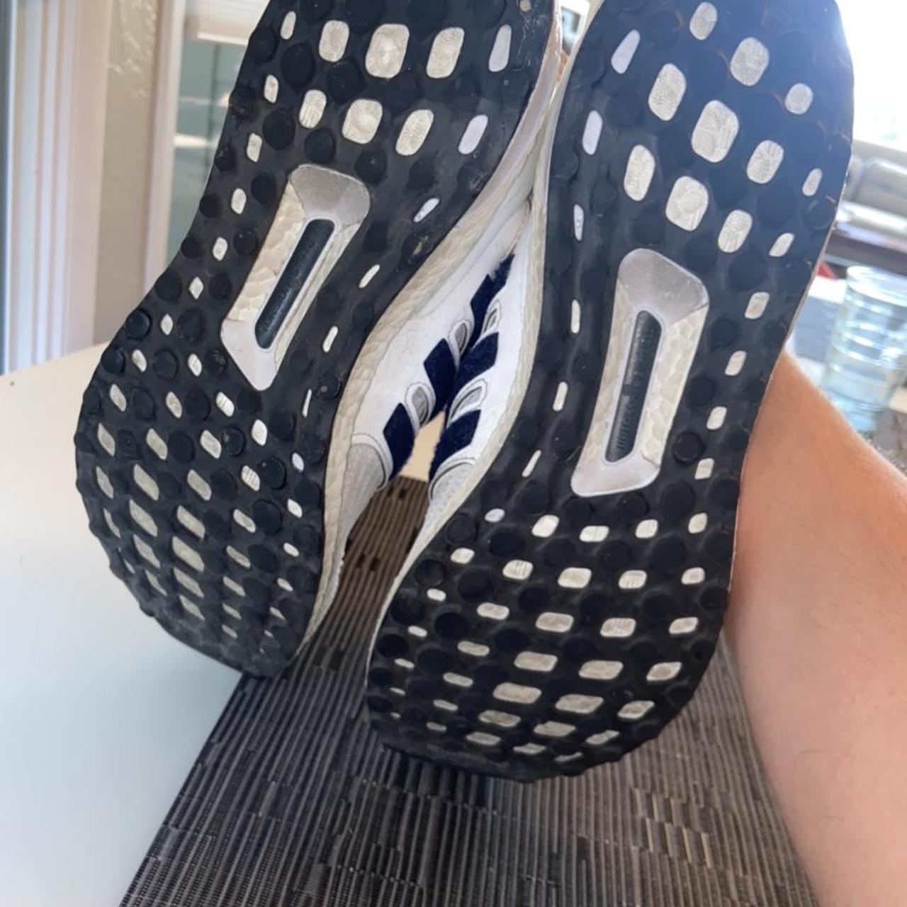 Adidas Ultra boost size 12 Navy blue stripe Good... - Depop