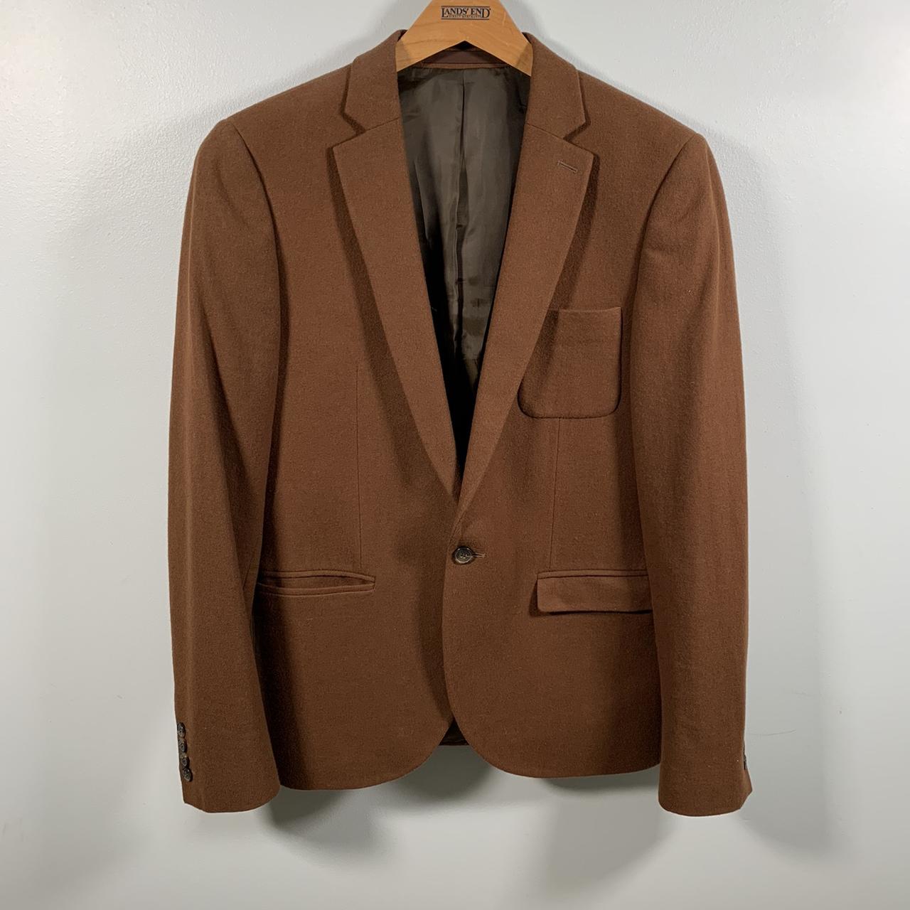 Wool Camel colored blazer/sport coat from Topman.... - Depop
