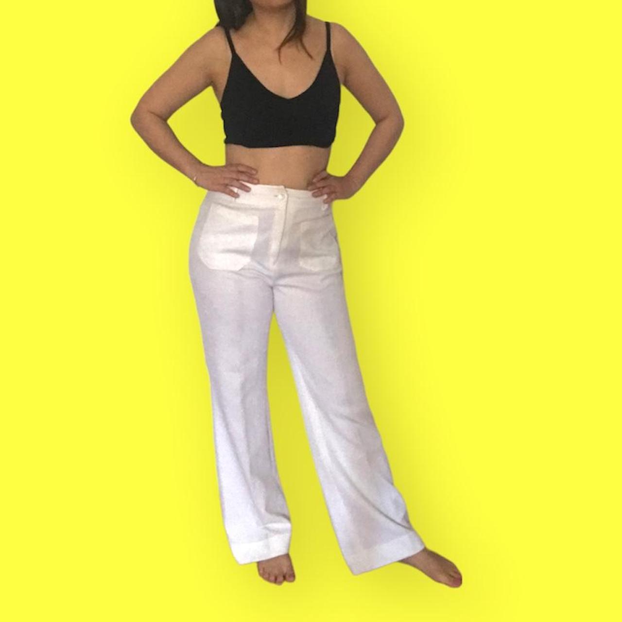 Vintage white wide leg pants with anchors stitched... - Depop