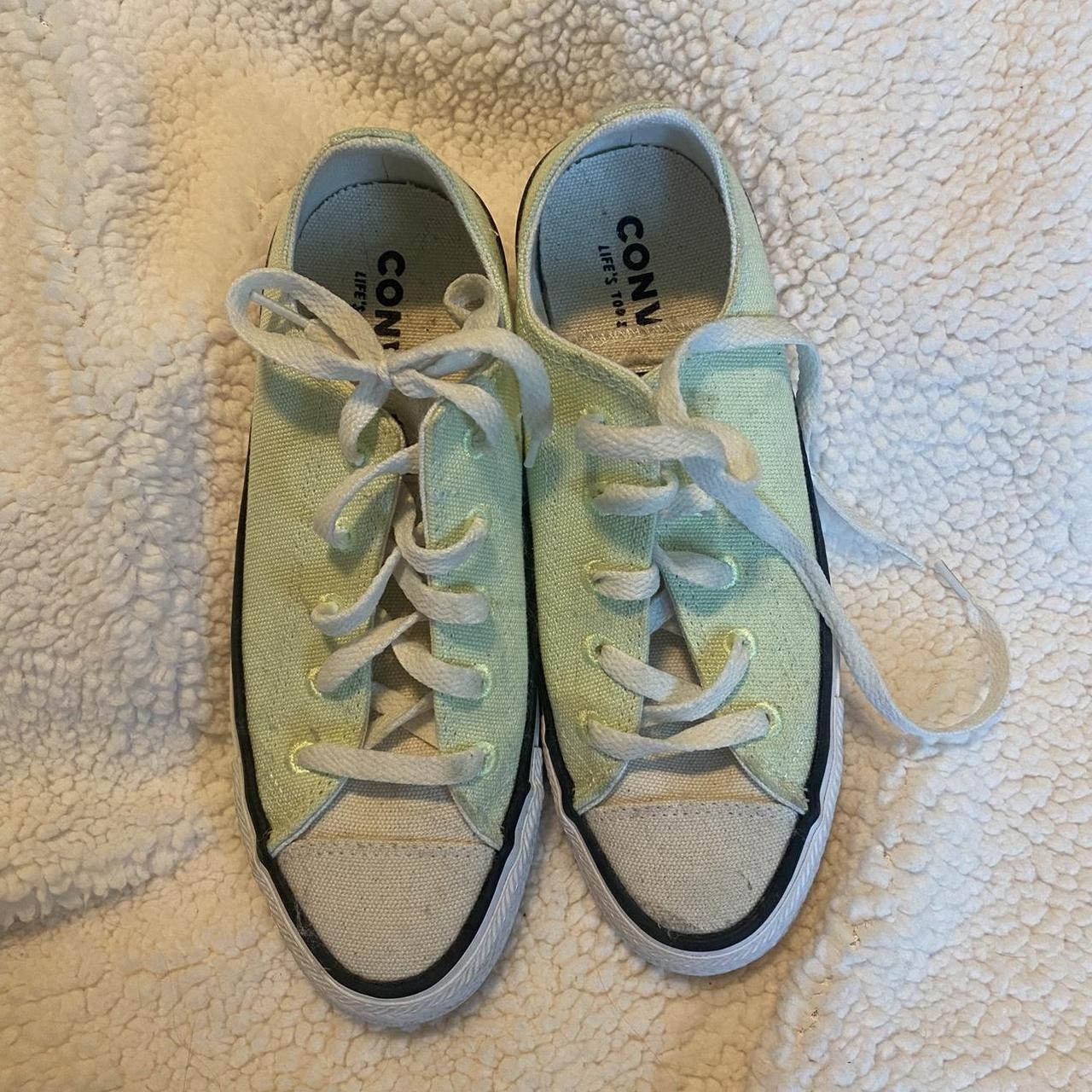 green and cream colored converse. got these awhile... - Depop