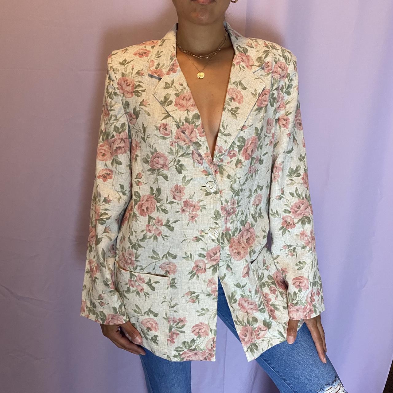 Floral linen blazer 🕊 beautiful unique blazer with... - Depop