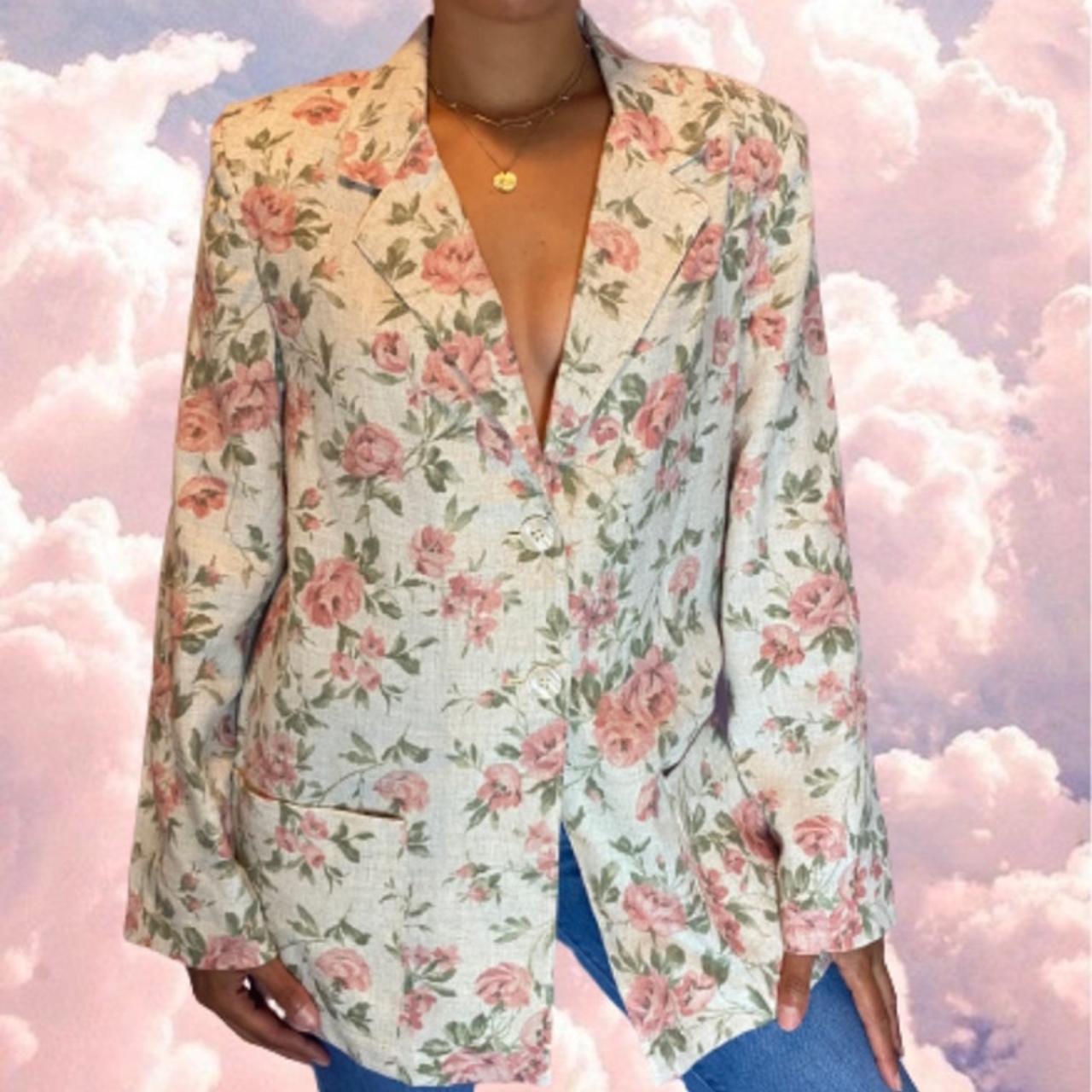 Floral linen blazer 🕊 beautiful unique blazer with... - Depop