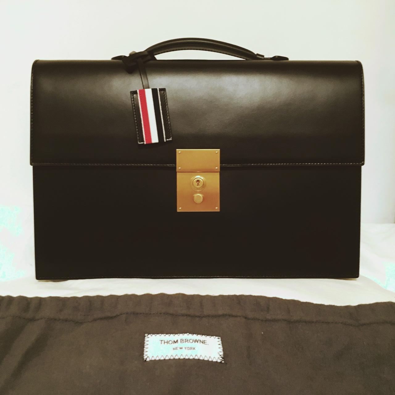 Thom Browne, Briefcase in Box Calf nero, interno in... - Depop