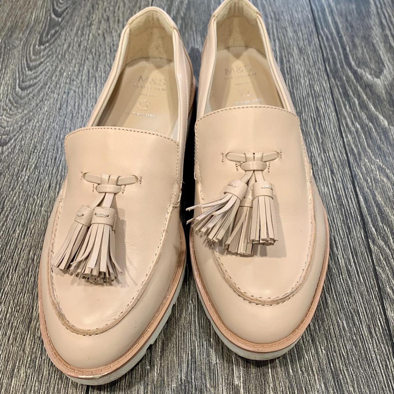 Soft pink, wide fit, M and S leather brogues with... - Depop