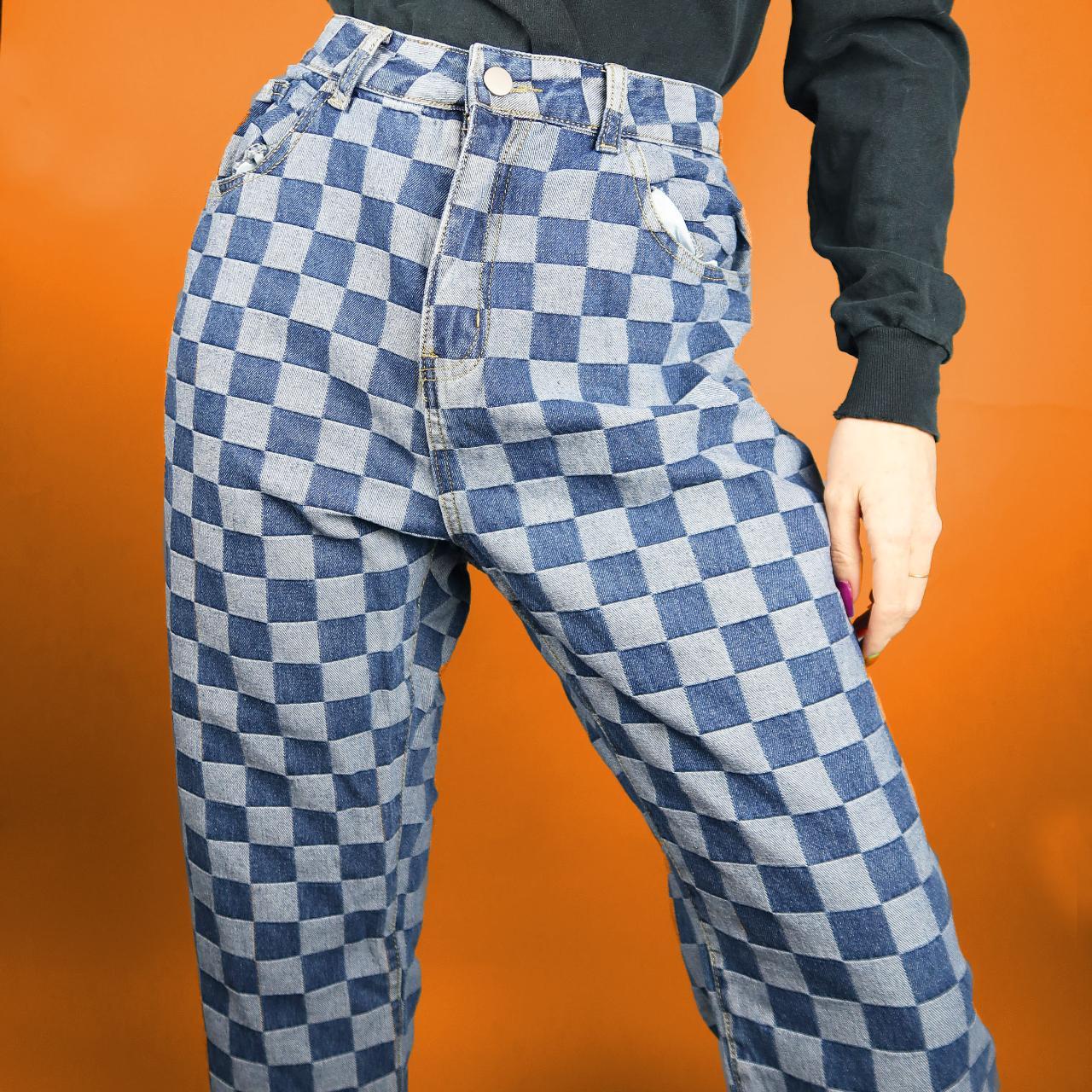 💙 2 tone patchwork checkerboard denim jeans. Super... - Depop