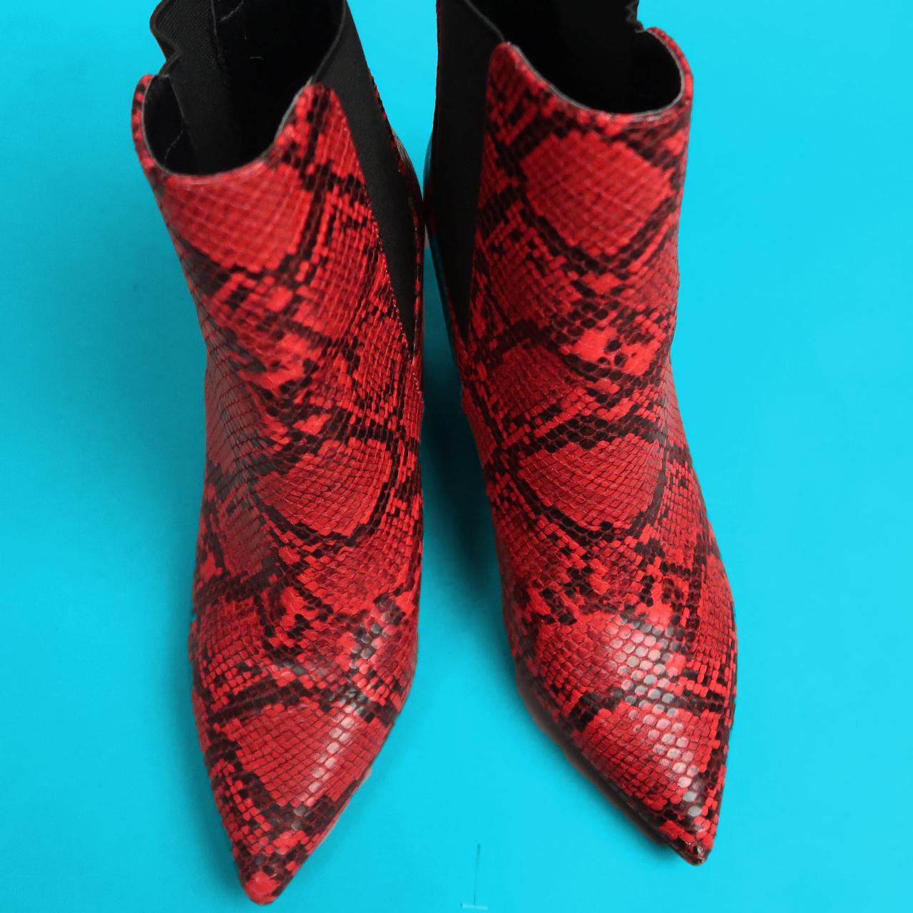 ️ Sassy red snake print pointy heeled chelsea boots.... - Depop