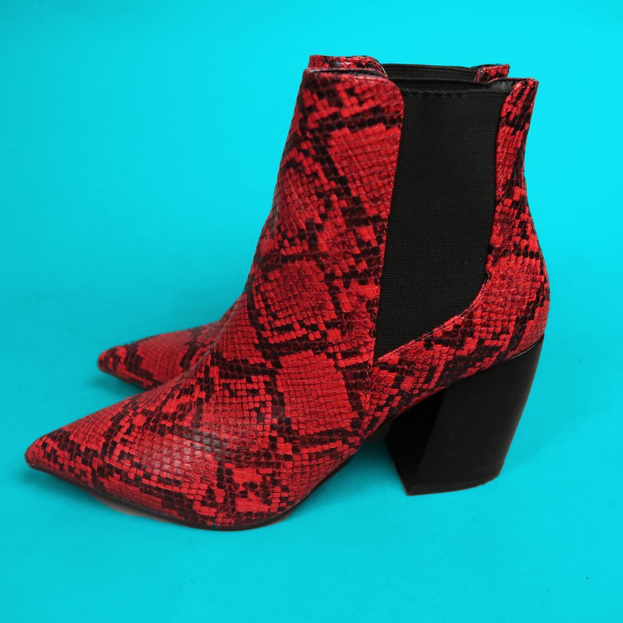 ️ Sassy red snake print pointy heeled chelsea boots.... - Depop