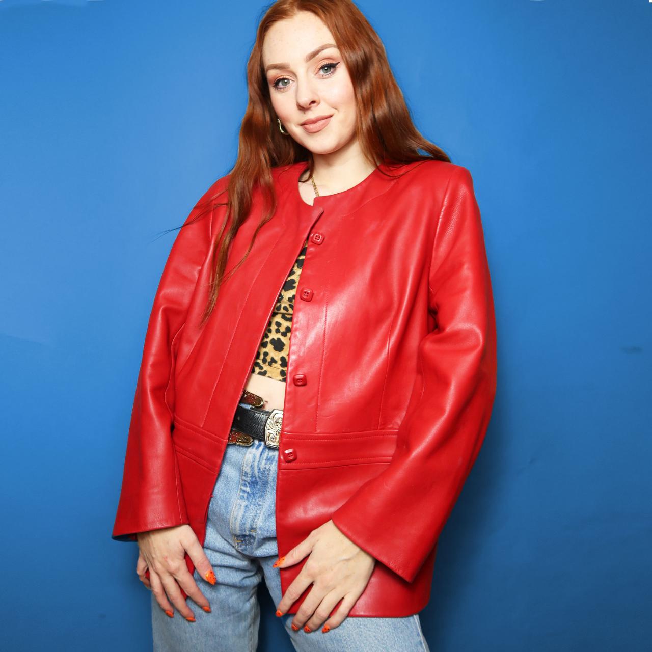 ️ Beautiful red faux leather jacket. This stunner... - Depop