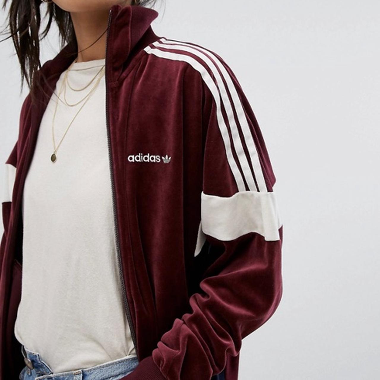 Adidas Originals Burgundy Zip Through Velour Track... - Depop