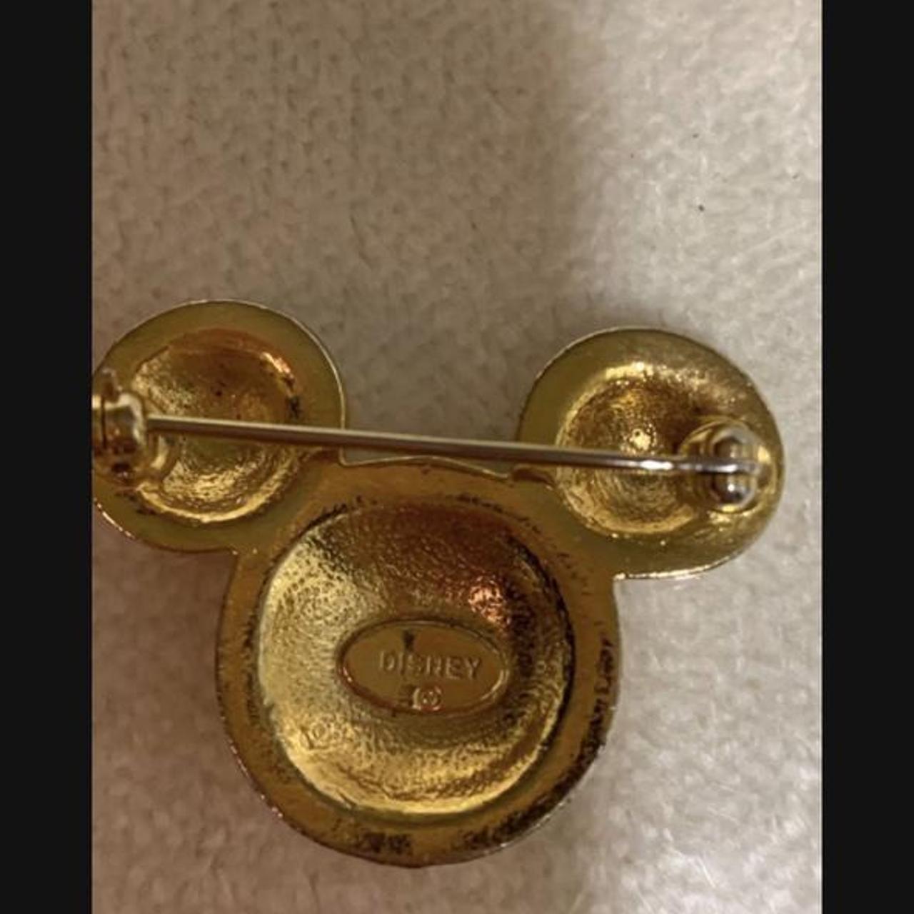 Disney Mickey Mouse Pin Gold Color With Crystals,... - Depop