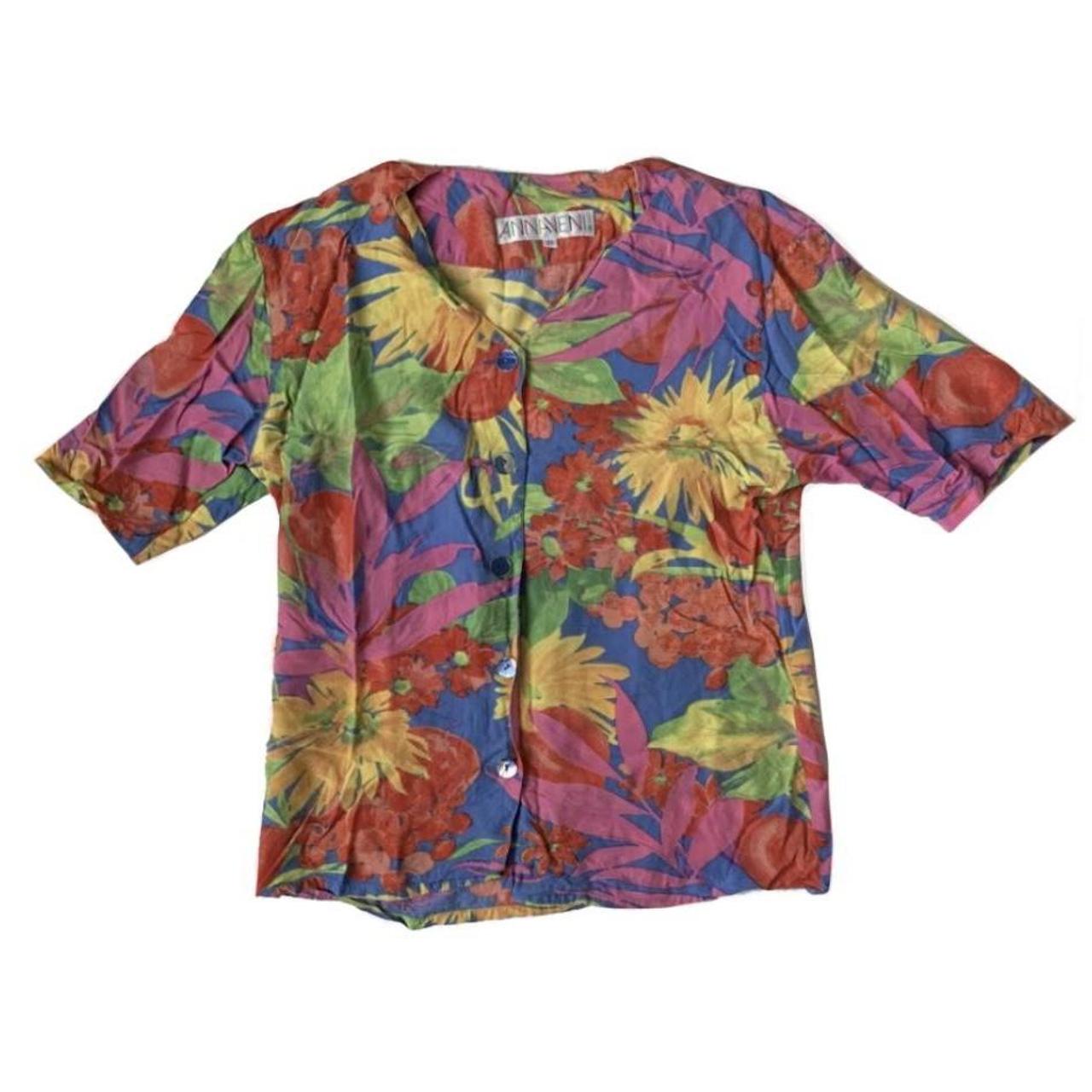Vintage Top Crazy bright printed patterned button up... - Depop