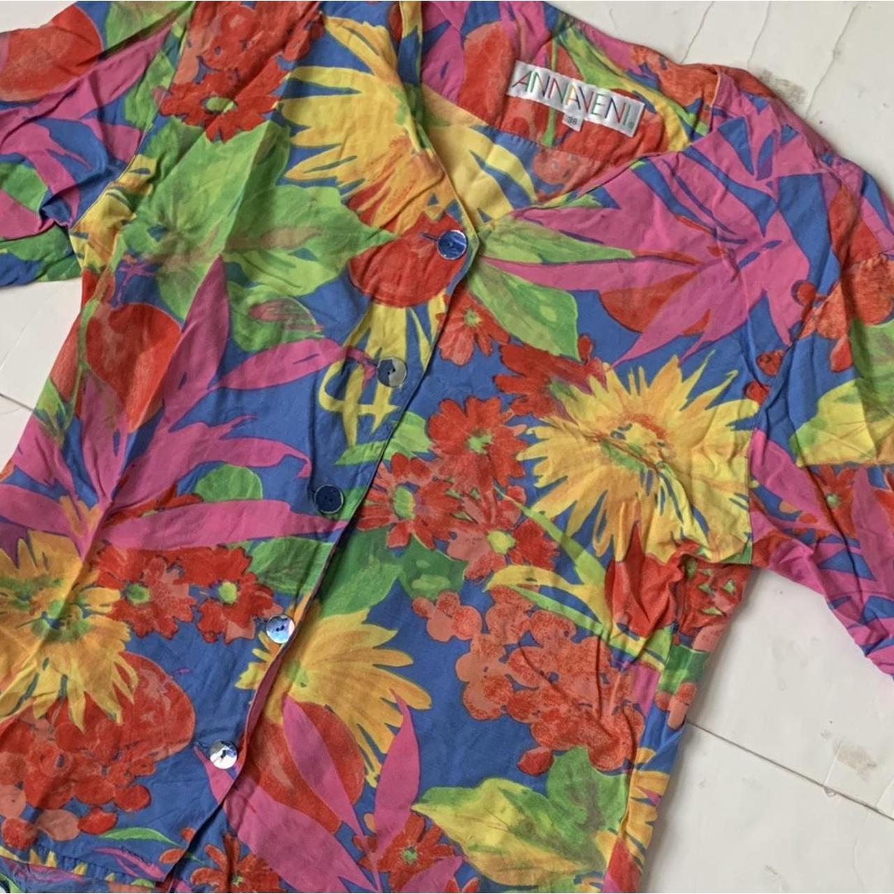 Vintage Top Crazy bright printed patterned button up... - Depop