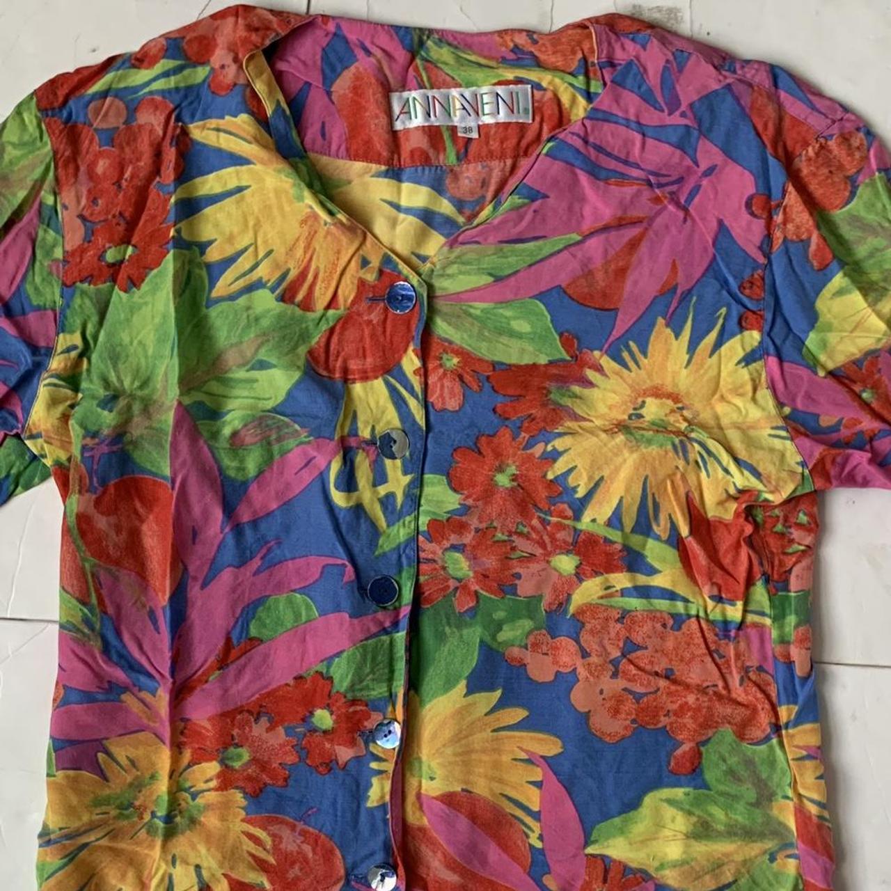 Vintage Top Crazy bright printed patterned button up... - Depop