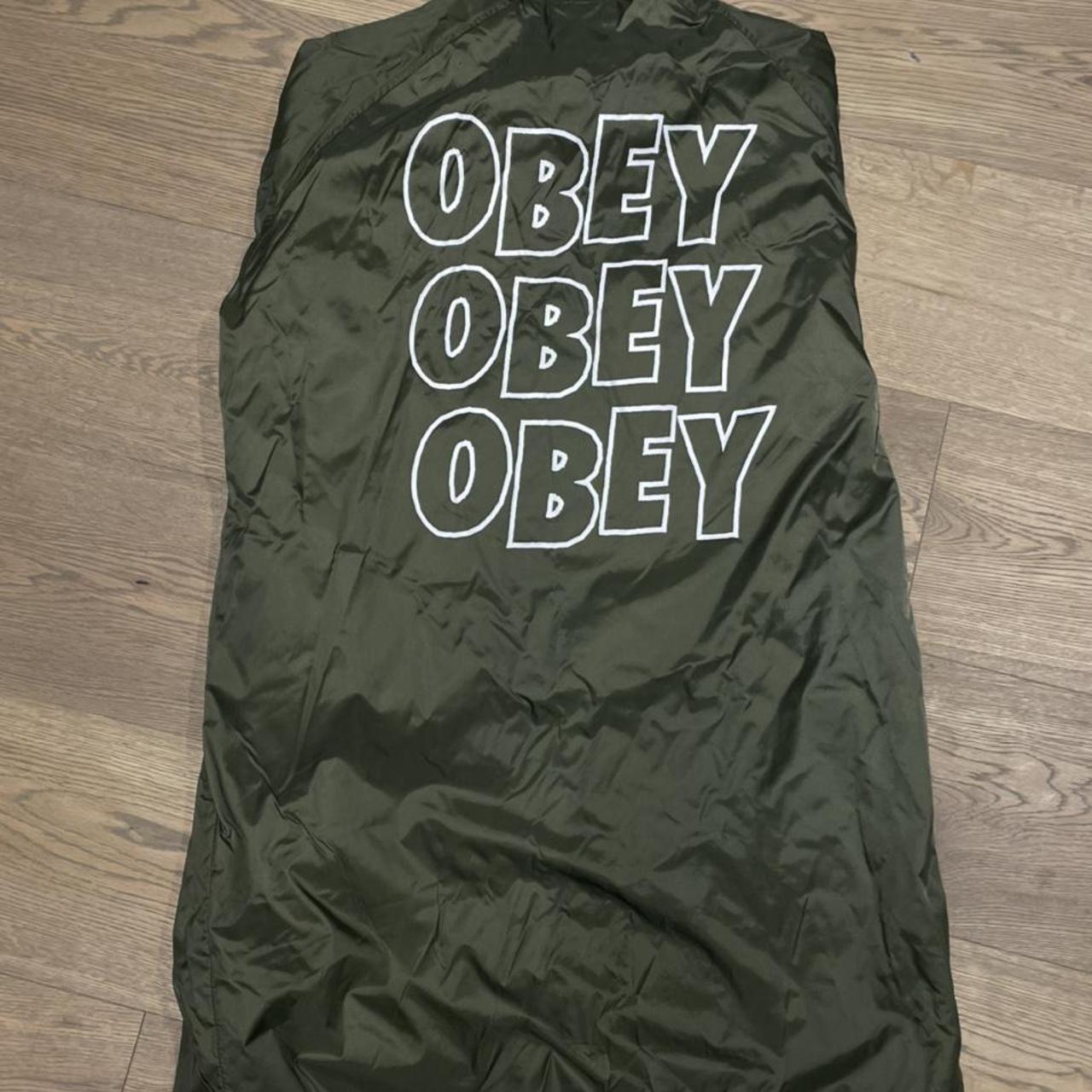 Obey nylon parka trench coat military green size S... - Depop
