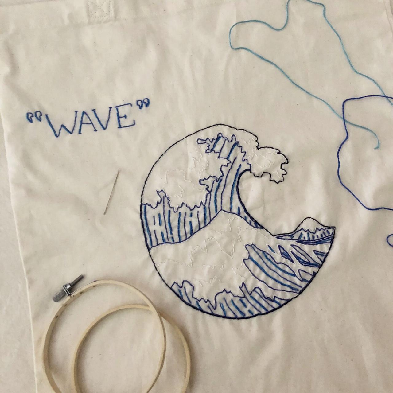 HAND EMBROIDERED TOTE BAG 🧵 -Aesthetic wave design... - Depop