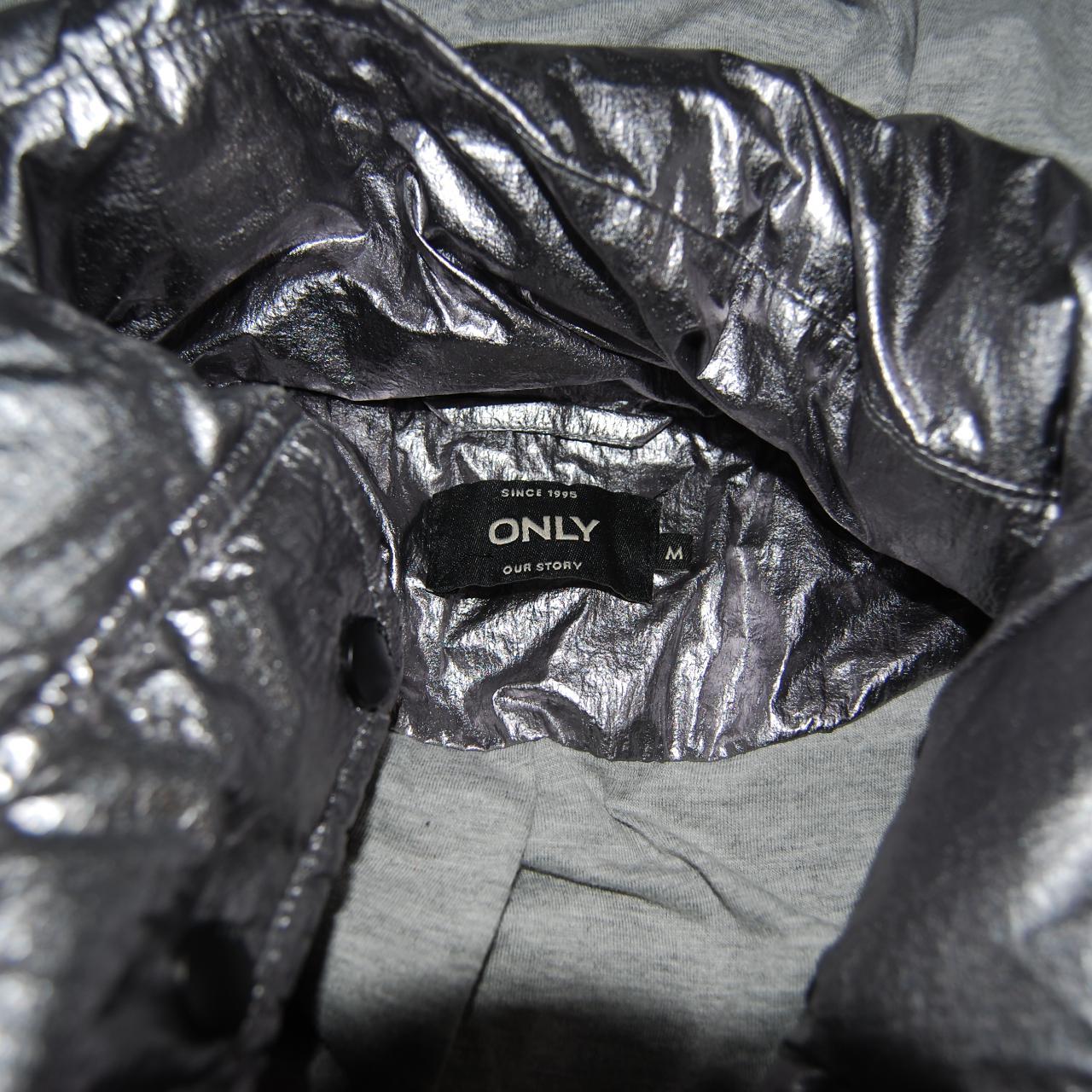 SILVER PUFFER JACKET - hardly ever worn - with... - Depop