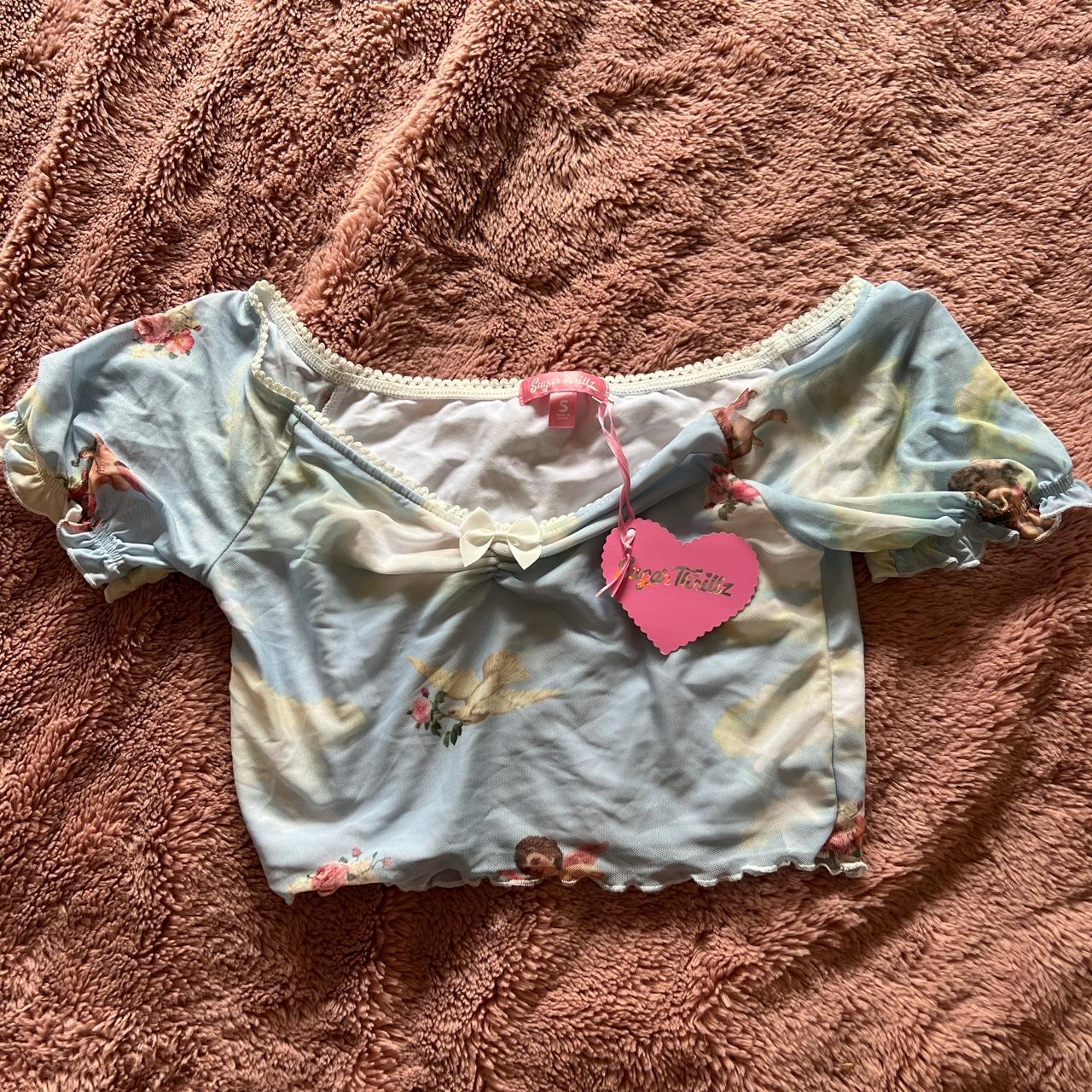 dolls kill sugar thrillz cherub crop top bnwt size... - Depop