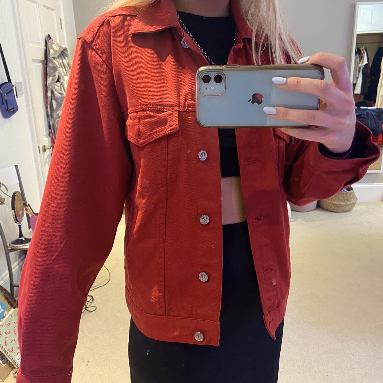 vintage red denim jacket size 10 but can fit over... - Depop