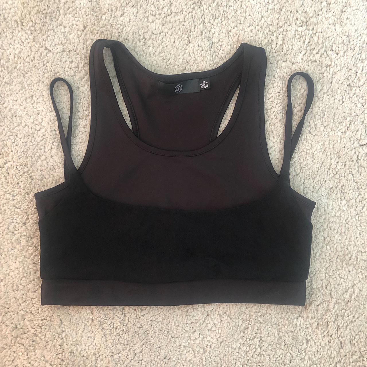 Miss Guided black polyester and mesh bralette SIZE... - Depop