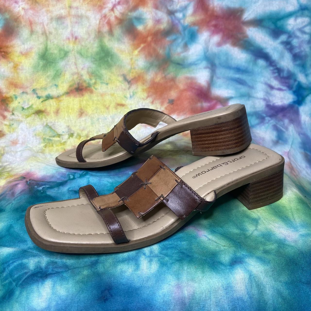 Late 90s patchwork block-heel sandals with... - Depop