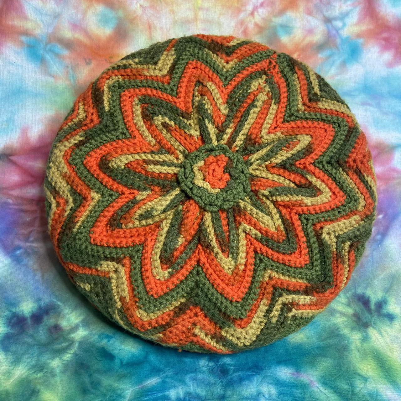 Vintage 70s crochet tri color living room accent... - Depop
