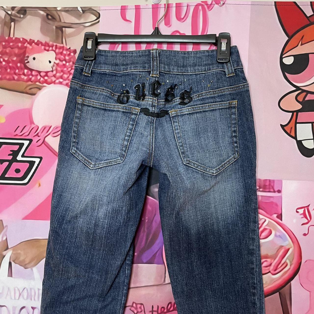 y2k tramp stamp vintage guess jeans -embroidered... - Depop