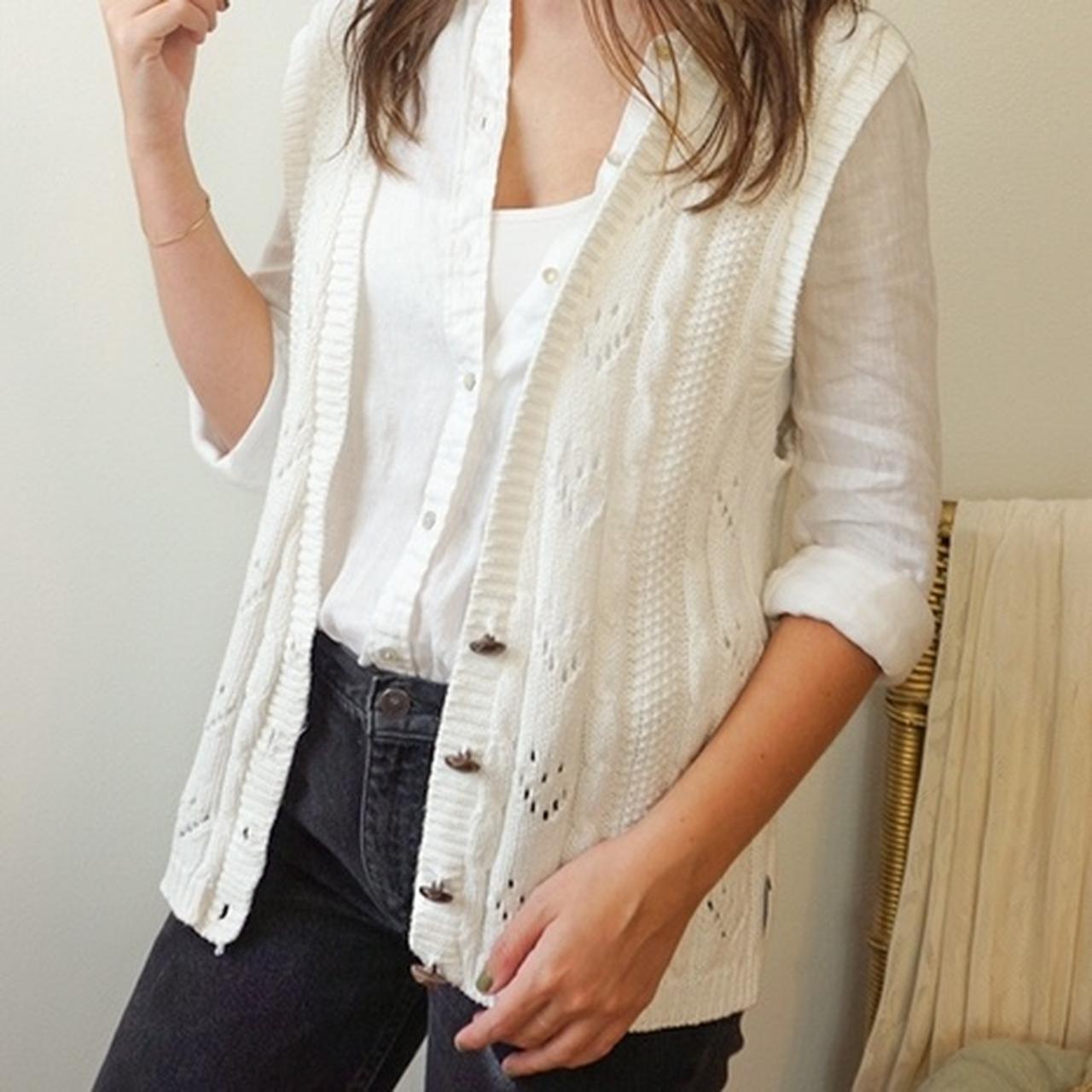 White knit vintage sweater vest. This vest has 4... - Depop