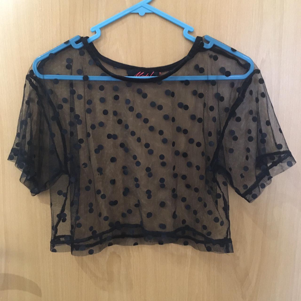 Sheer polka dot black crop top size S good... - Depop