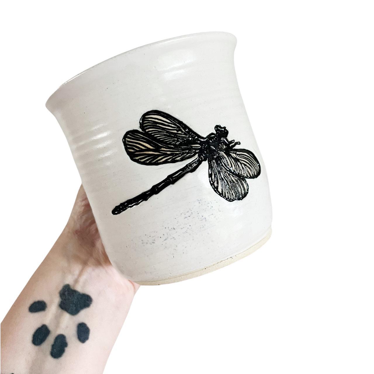 Handmade large pottery dragon fly mug Make a great... - Depop