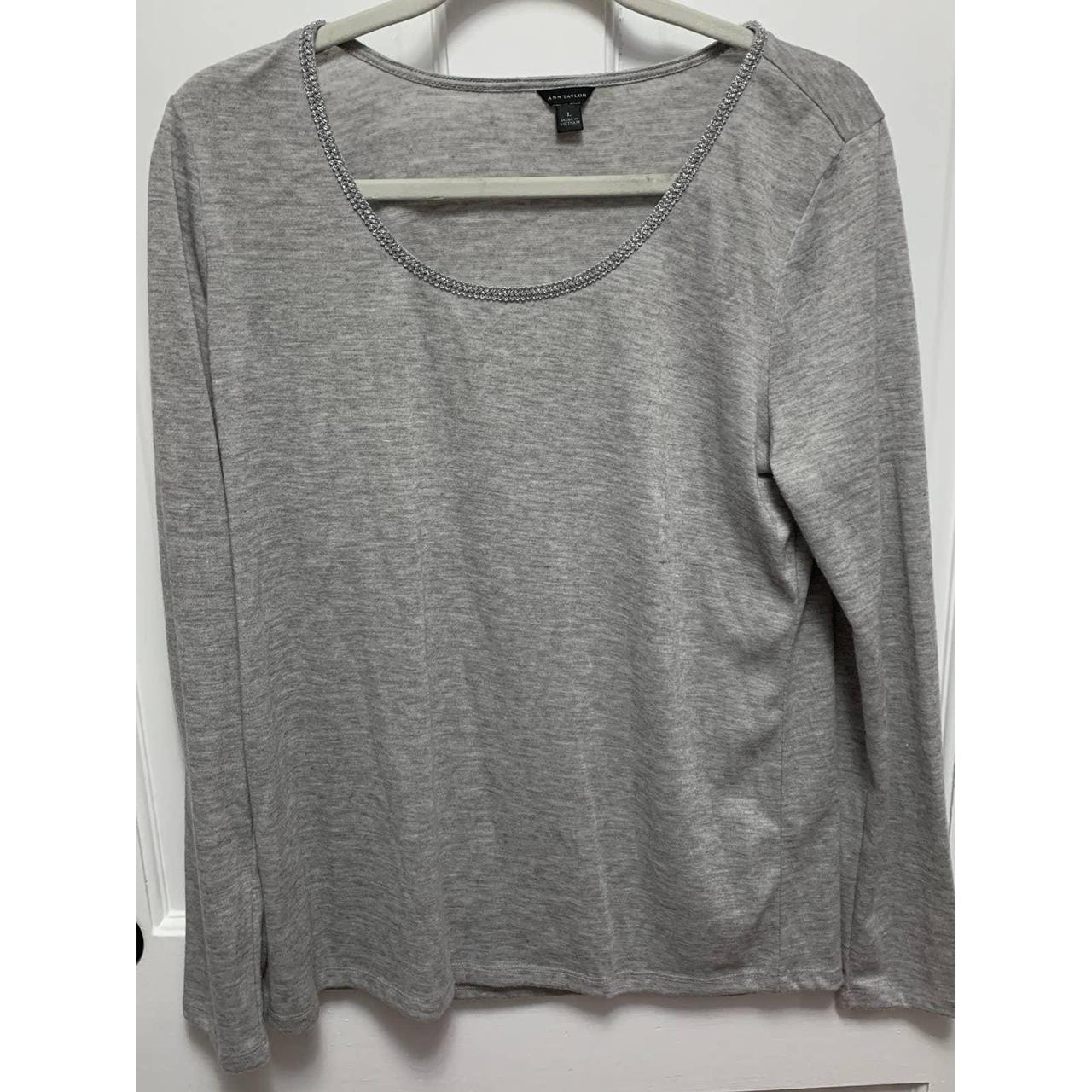 Ann Taylor Gray metallic trim top sz large with... - Depop