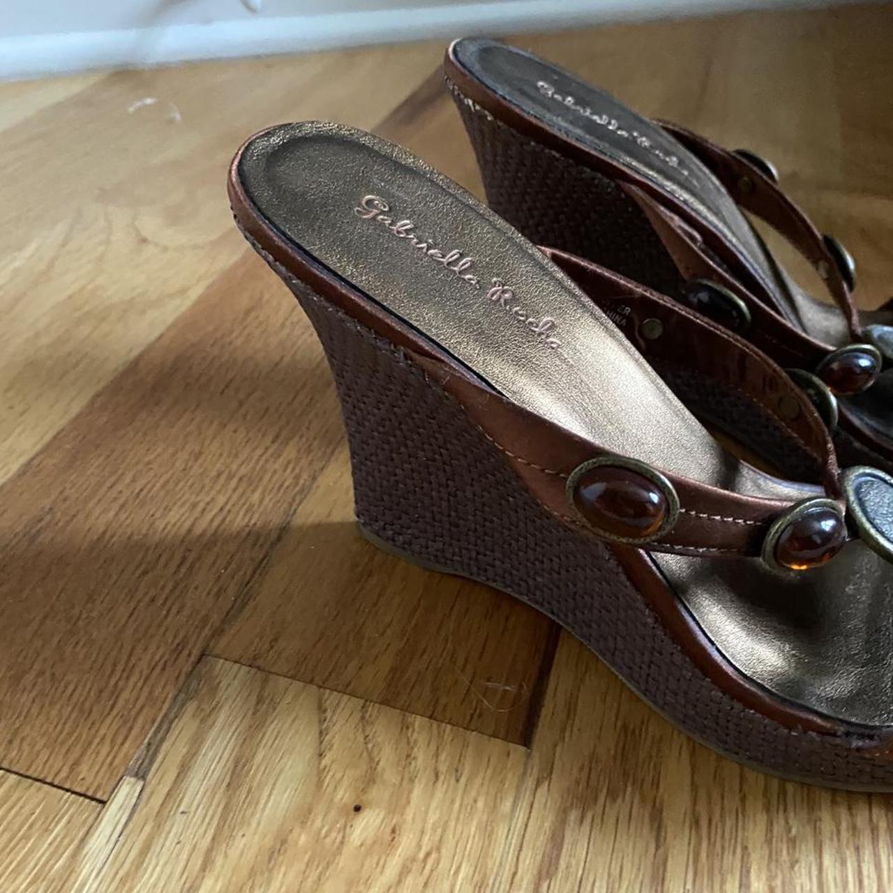 brown Gabriella Rocha wicker wedges with amber gem... - Depop