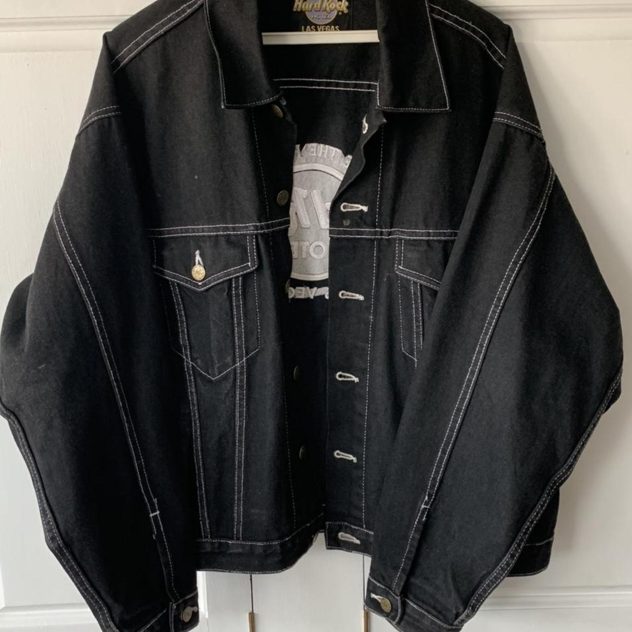 Hard Rock Cafe black and white denim jacket - Depop