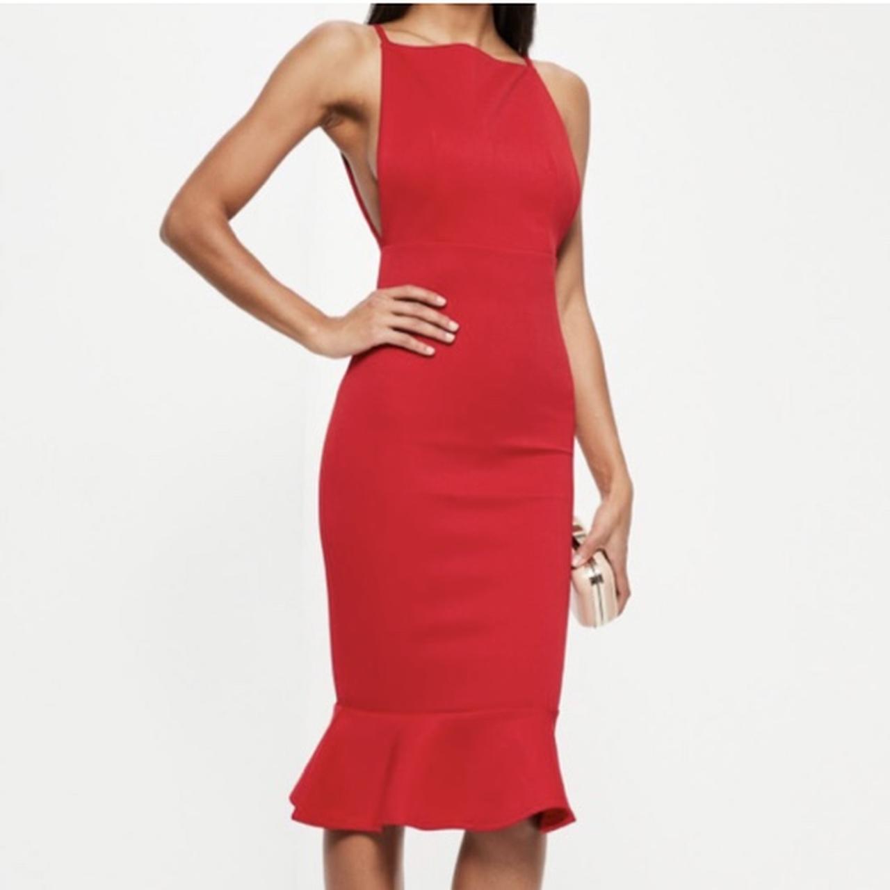 Missguided red peplum dress UK size 6 Worn once for... - Depop