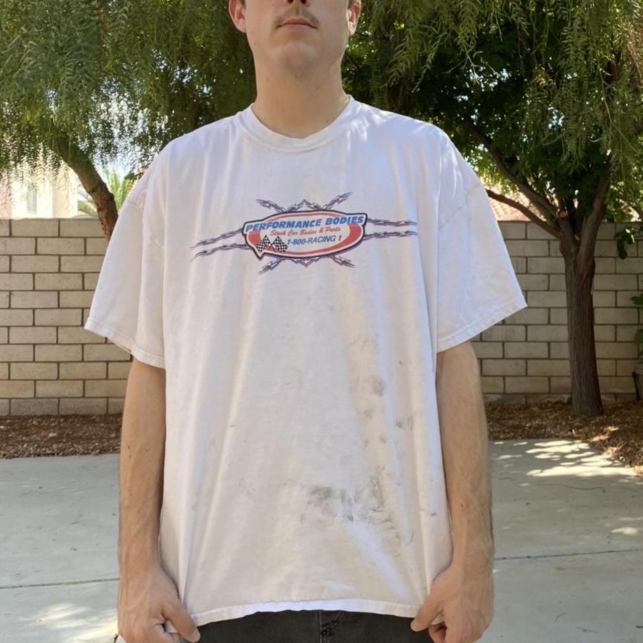 Y2K PERFORMANCE RACING T-SHIRT dingy white tee with... - Depop