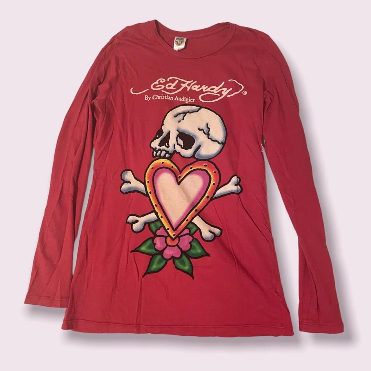 Rare authentic Vintage Y2K Oversized Ed Hardy Red... - Depop