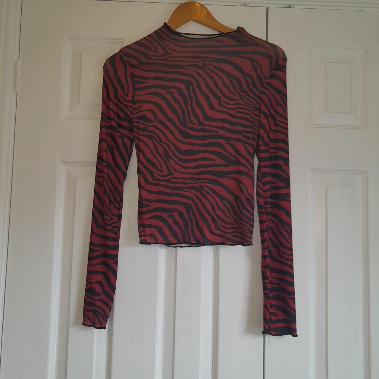 💗 zebra animal print crop top long sleeved high... - Depop