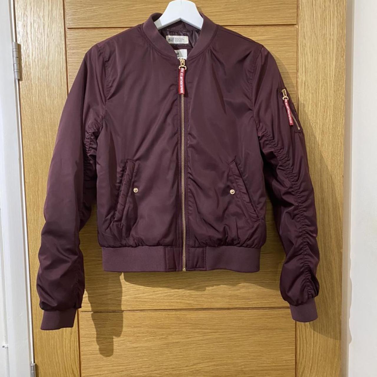Maroon bomber jacket from H&M 12-13 years fits size 6 - Depop