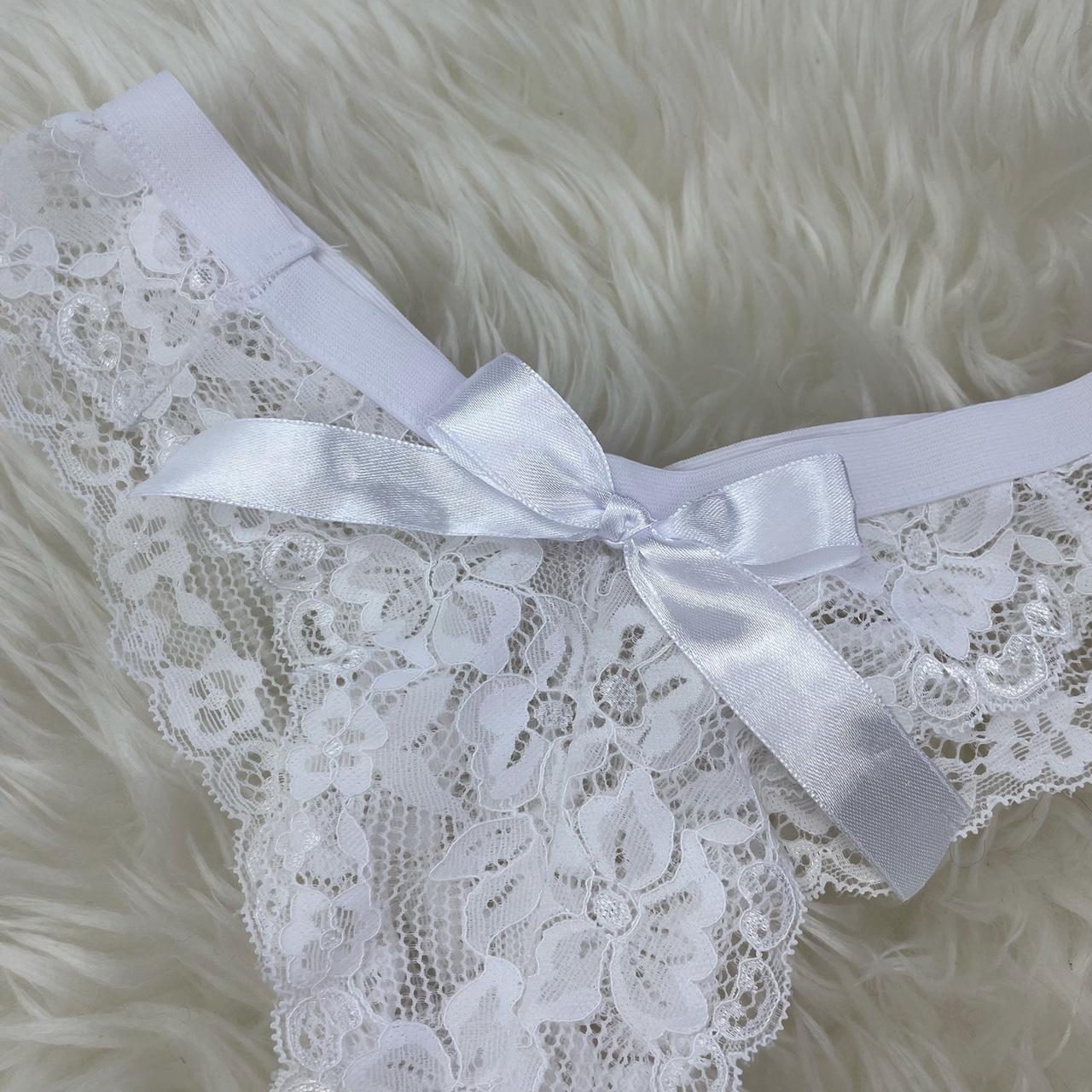 Cute white lace Brazilian like pantie with faux silk... - Depop