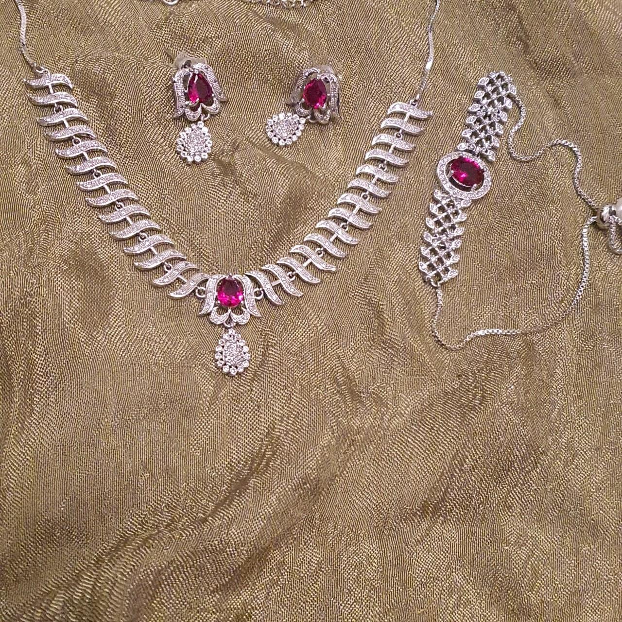 Zircon jewellery combo set include necklace earrings... - Depop