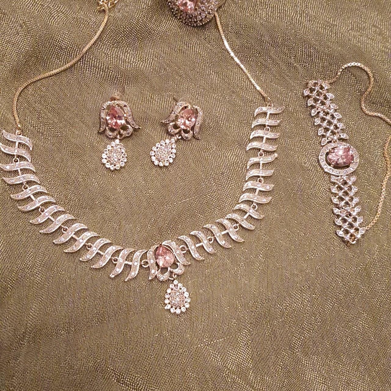 Zircon jewellery combo set include necklace earrings... - Depop
