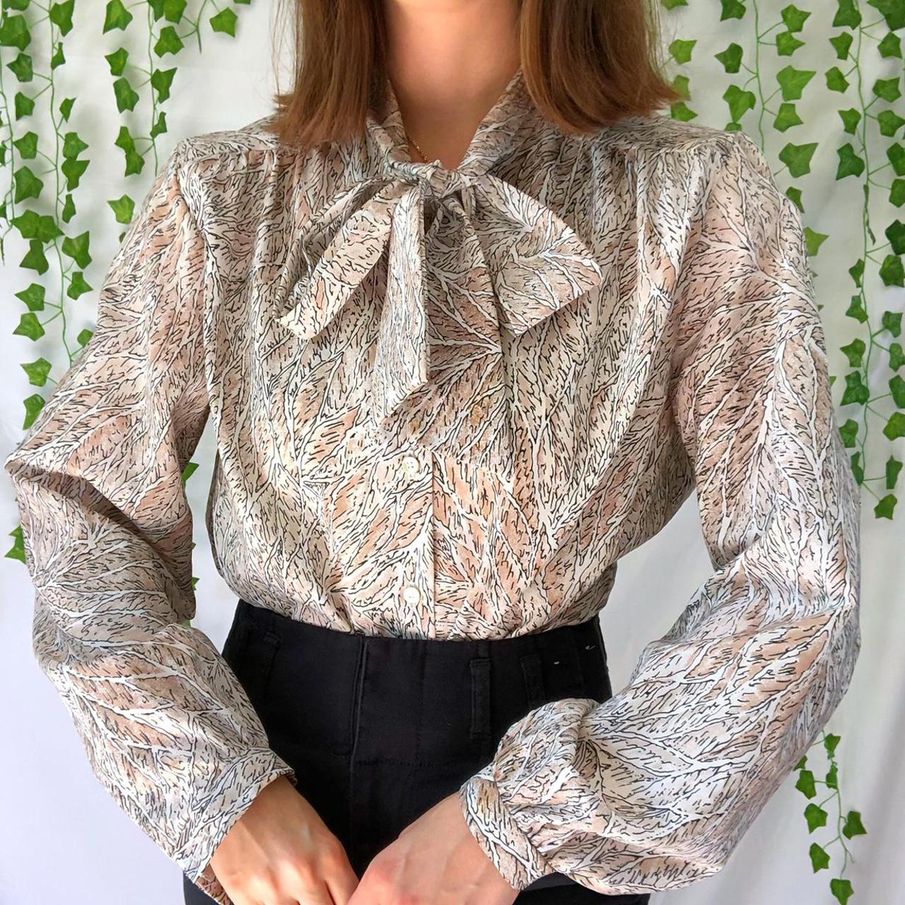 Cricket Lane Women's Tan and Cream Blouse | Depop