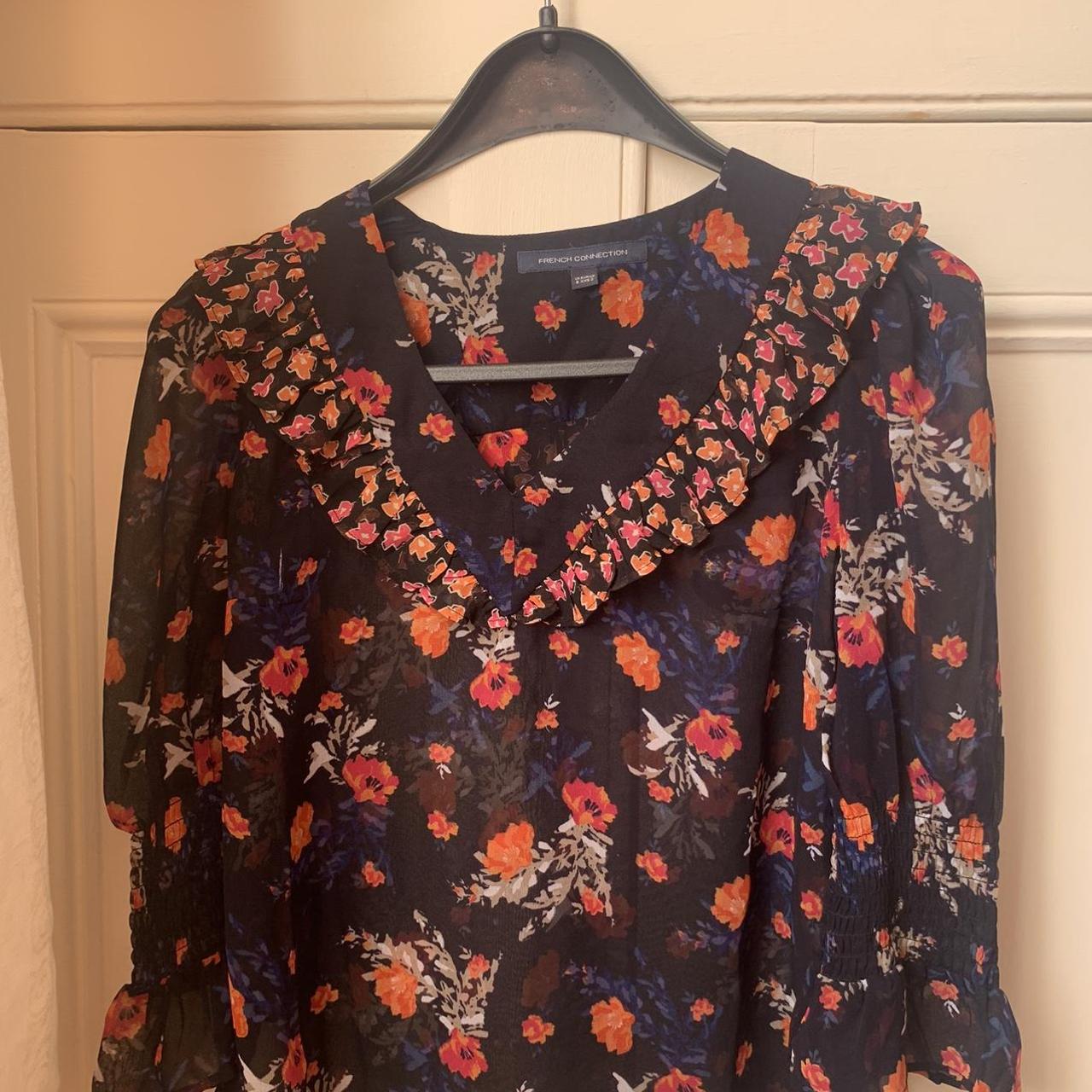 French Connection Women's Navy and Pink Blouse | Depop