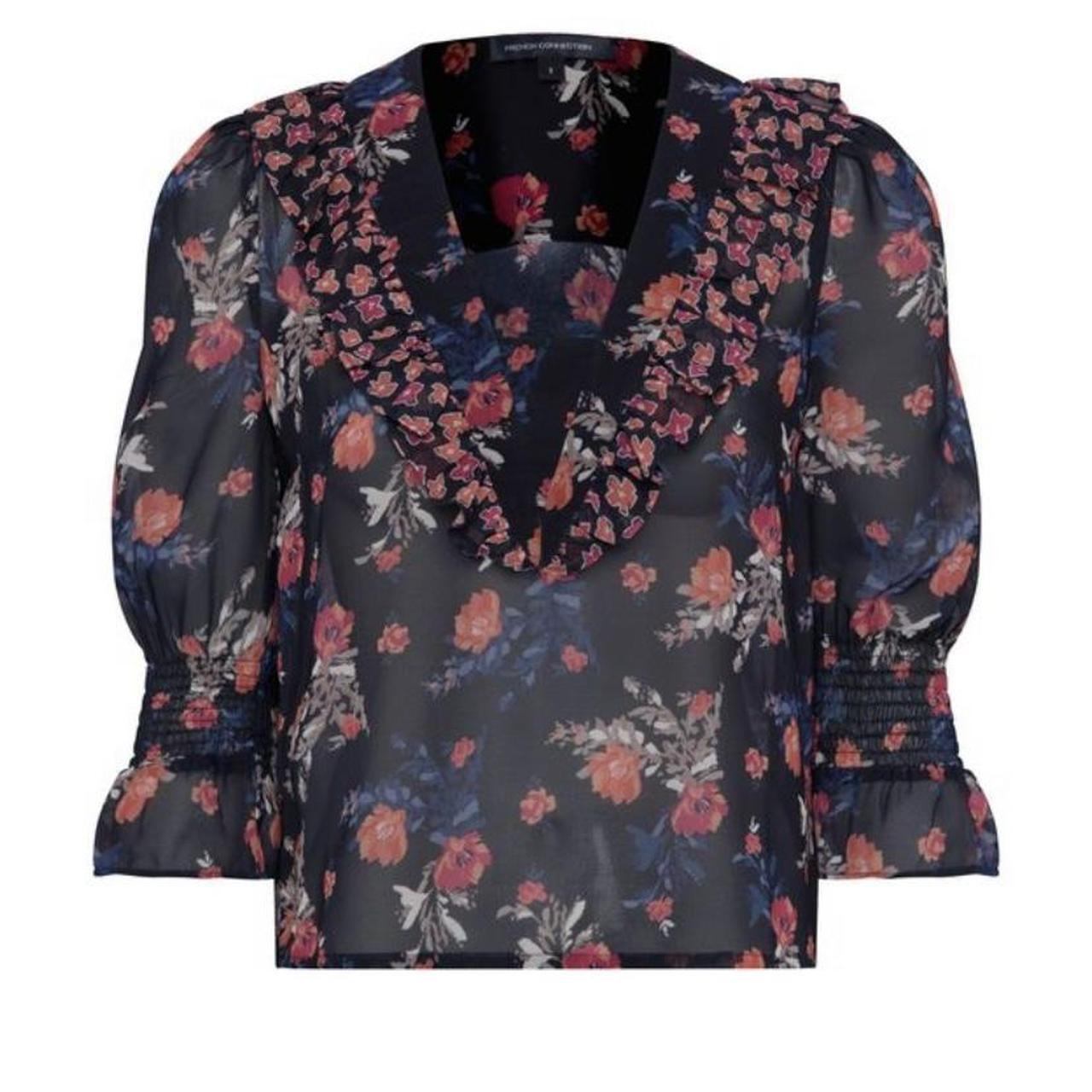 French Connection Women's Navy and Pink Blouse | Depop