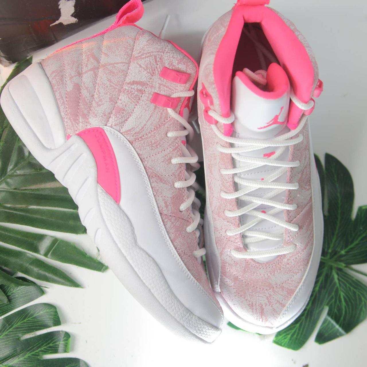 Name: Jordan 12 Pink White Sneakers size... - Depop