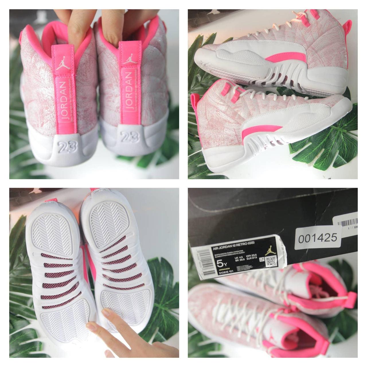 Name: Jordan 12 Pink White Sneakers size... - Depop