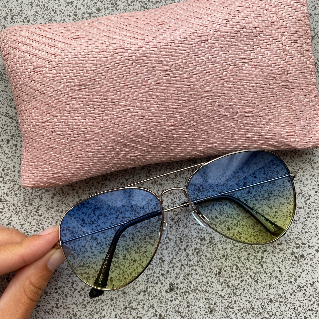 Sunglasses with turquoise glasses (new; never worn)... - Depop