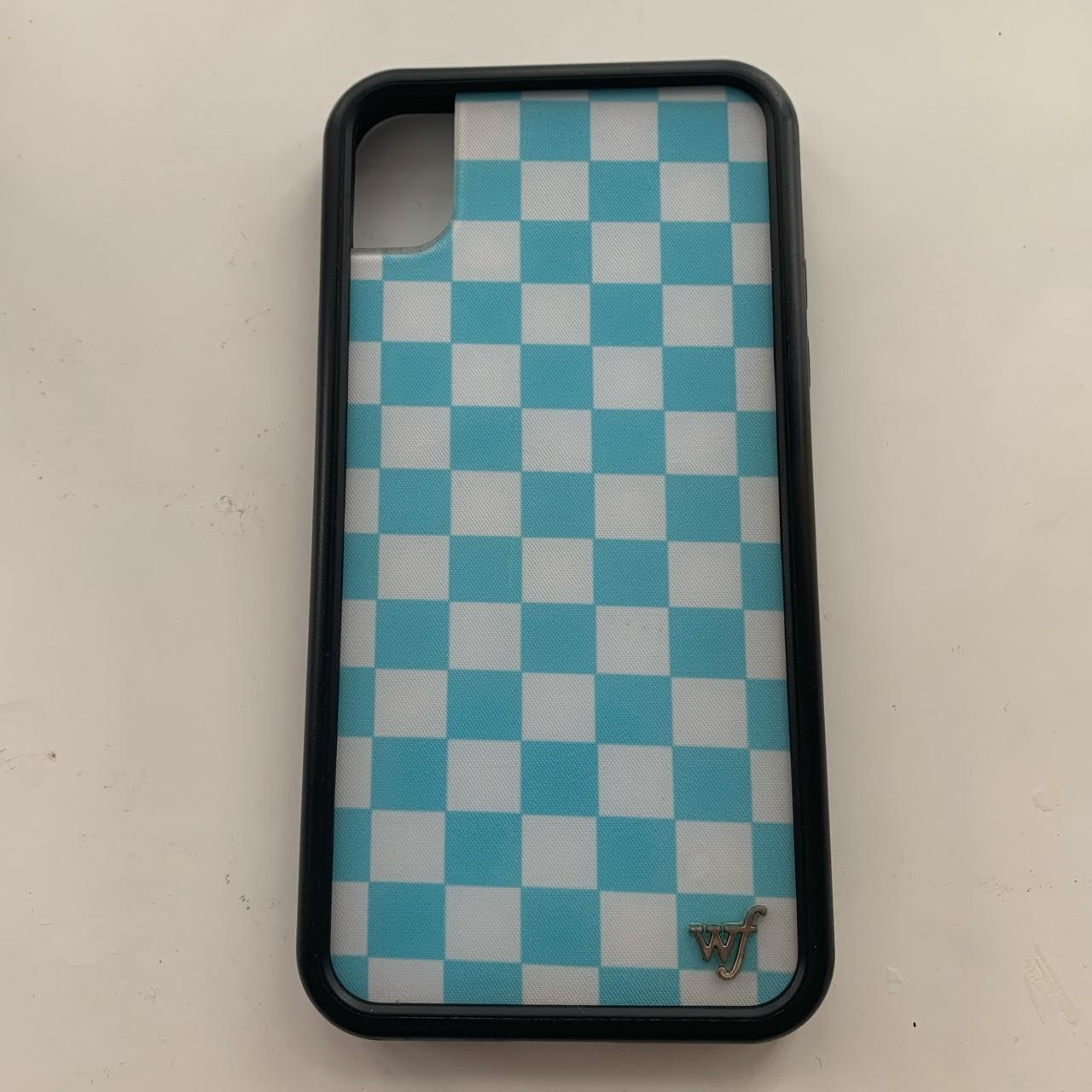 blue and white checkerboard wildflower phone case... - Depop