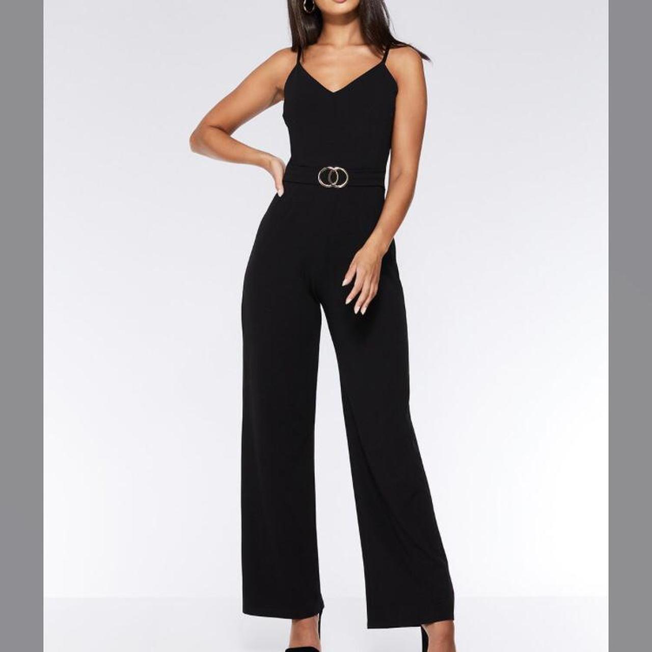 black jumpsuit with gold belt, super flattering!... - Depop