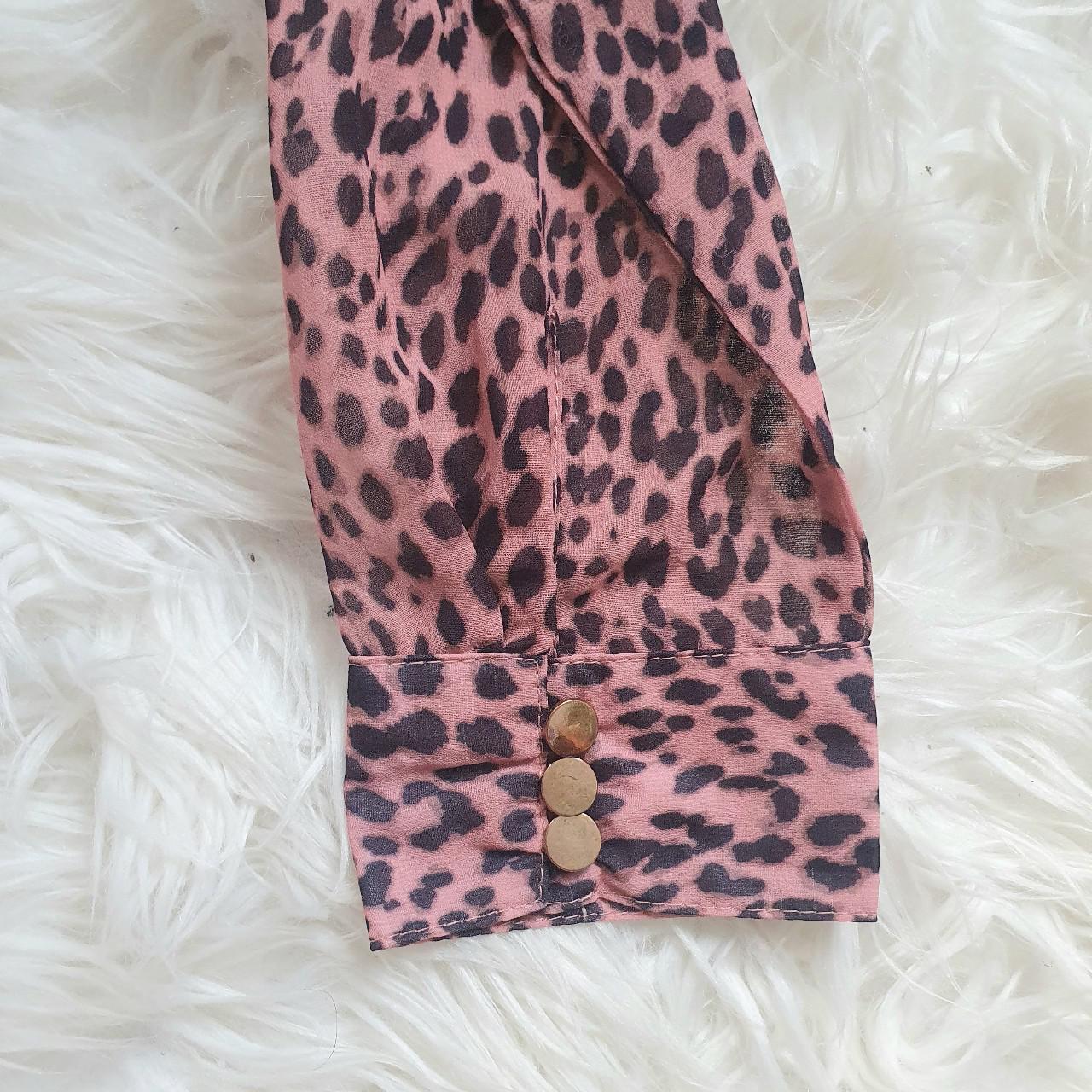 Pink animal / leopard print longsleeve body. Blouse... - Depop