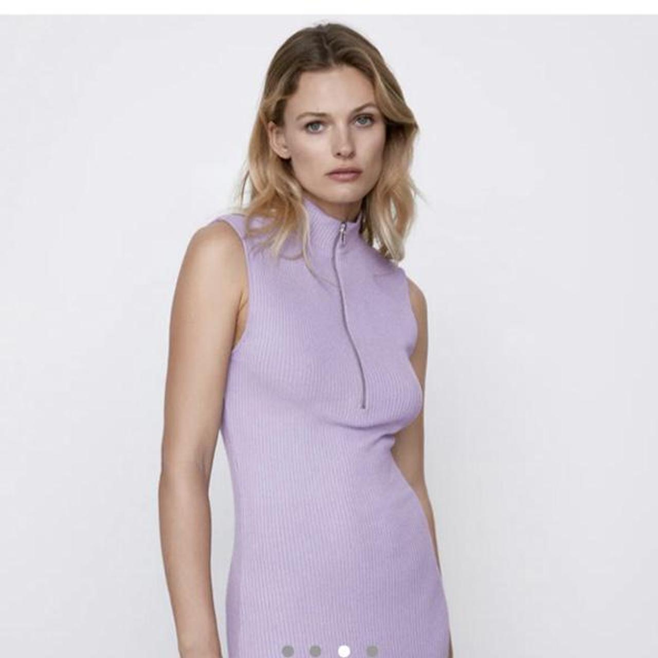 Zara lilac ribbed zip up dress. Brand new without... - Depop